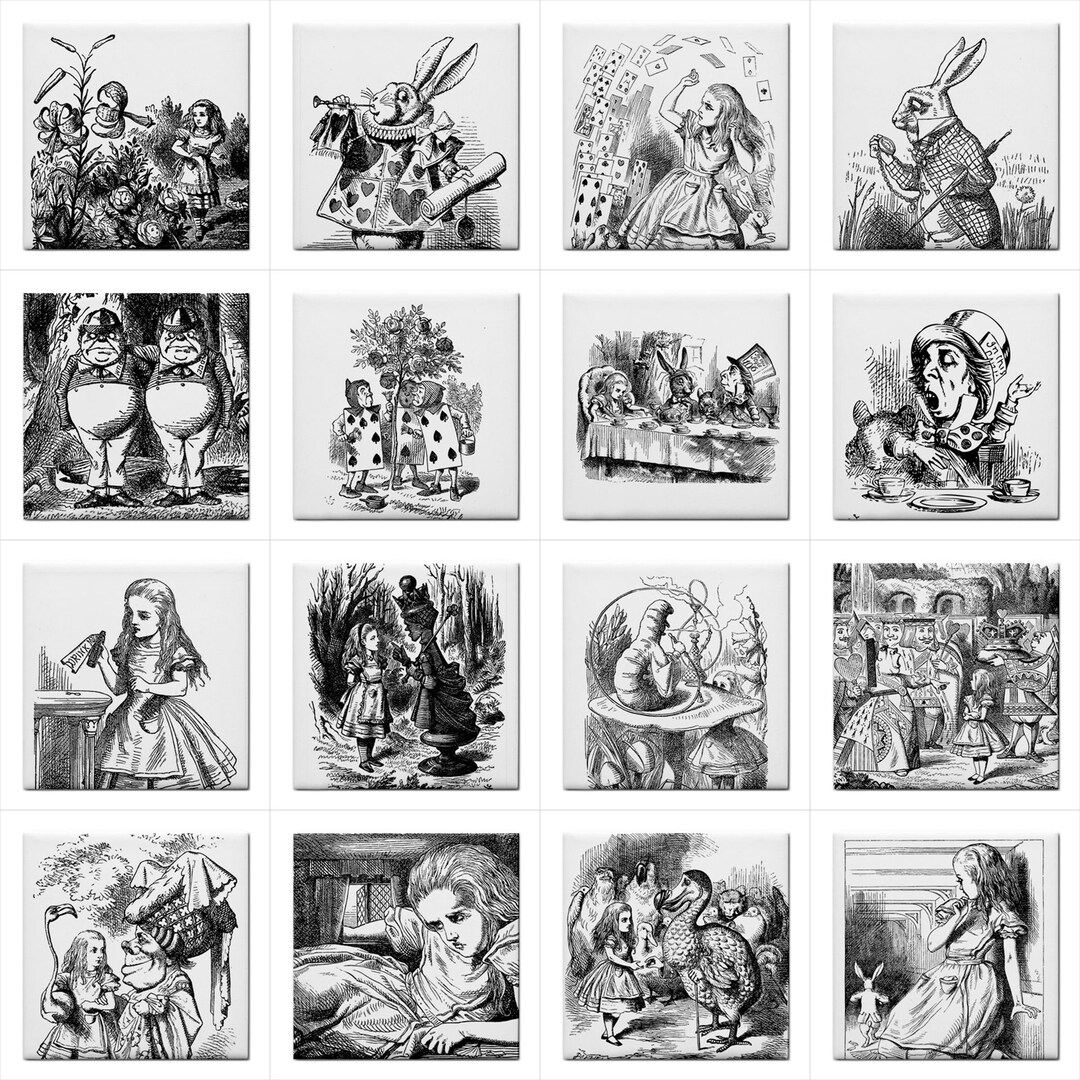 Alice in Wonderland Ceramic Tile Set: John Tenniel Art, Backsplash ...