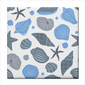 Blue Seashells Ocean Ceramic Tile Set of 6 Backsplash Tiles Wall Art ...
