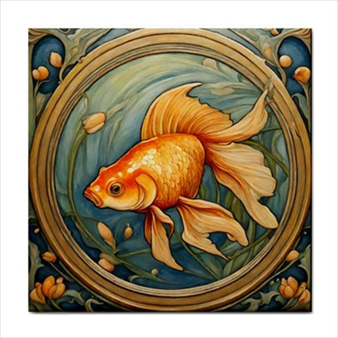 Goldfish Ceramic Tile: Art Nouveau Style Home Decor - Etsy