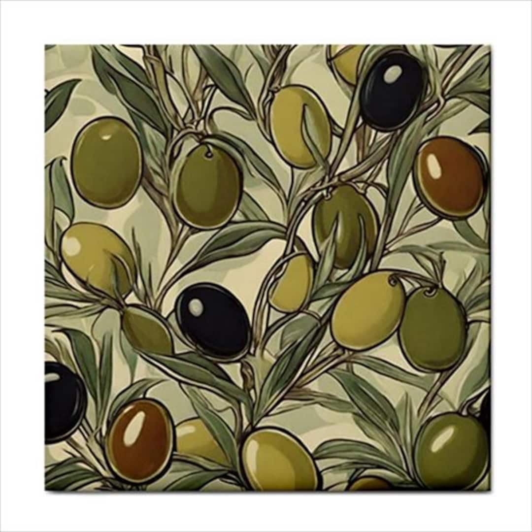 Olives Ceramic Tile Wall Art – Kitchen Backsplash Decor, Food & Wine ...