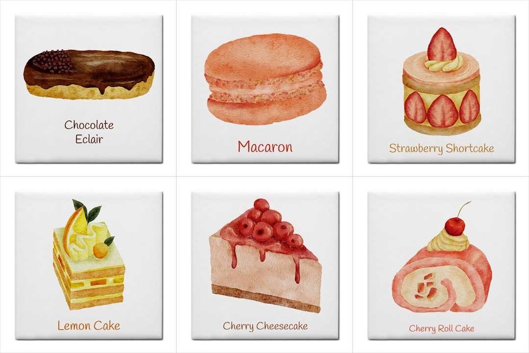 Desserts Ceramic Tile Set: Bakery Kitchen Backsplash, Set of 6 - Etsy