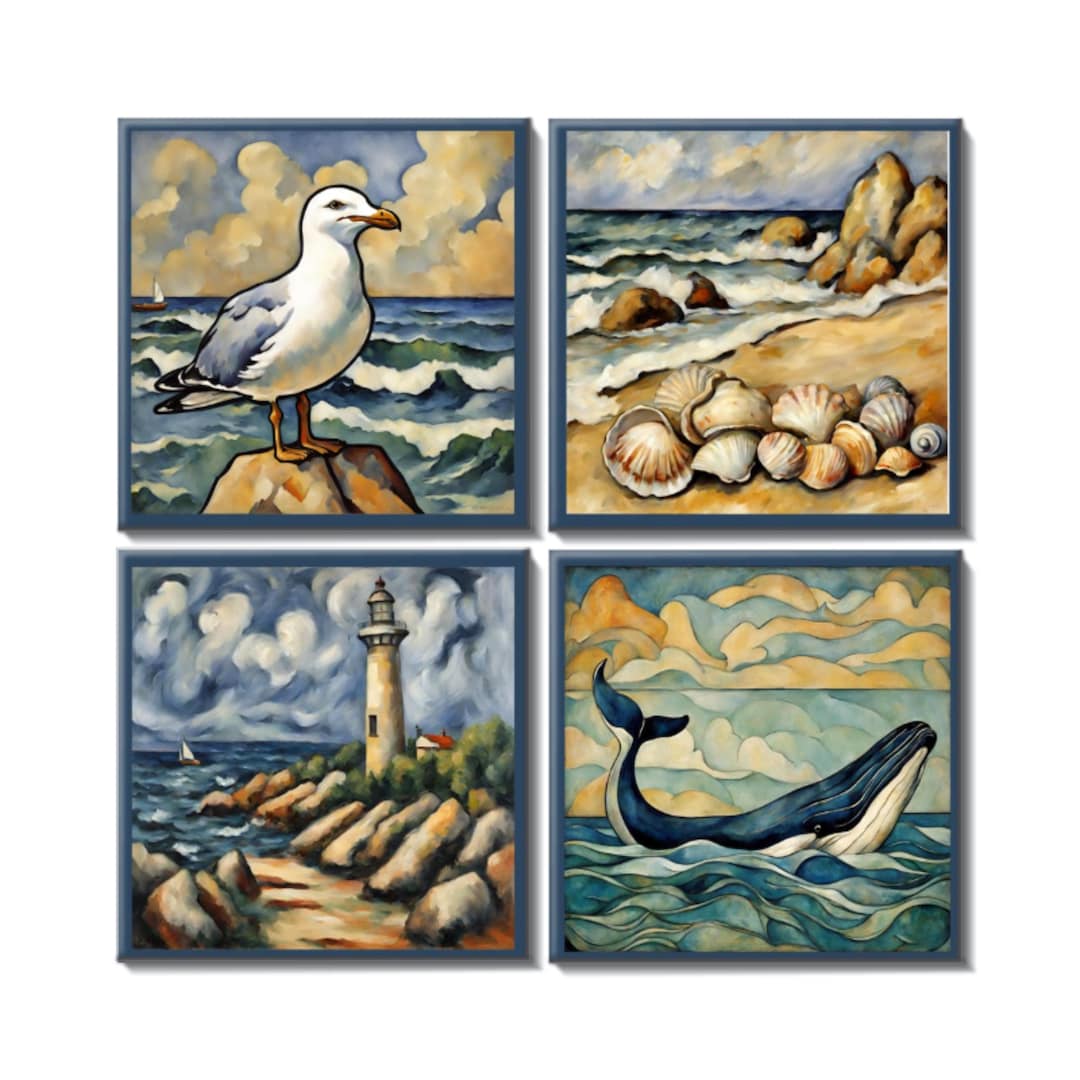 Nautical Ceramic Tile Art: Coastal Decor Set of 4 - Etsy