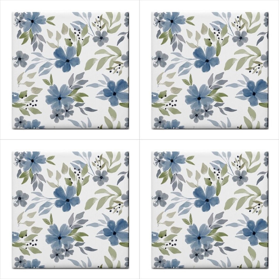 Blue Flowers Floral Art Kitchen Bathroom Craft Backsplash Tiles Set of ...