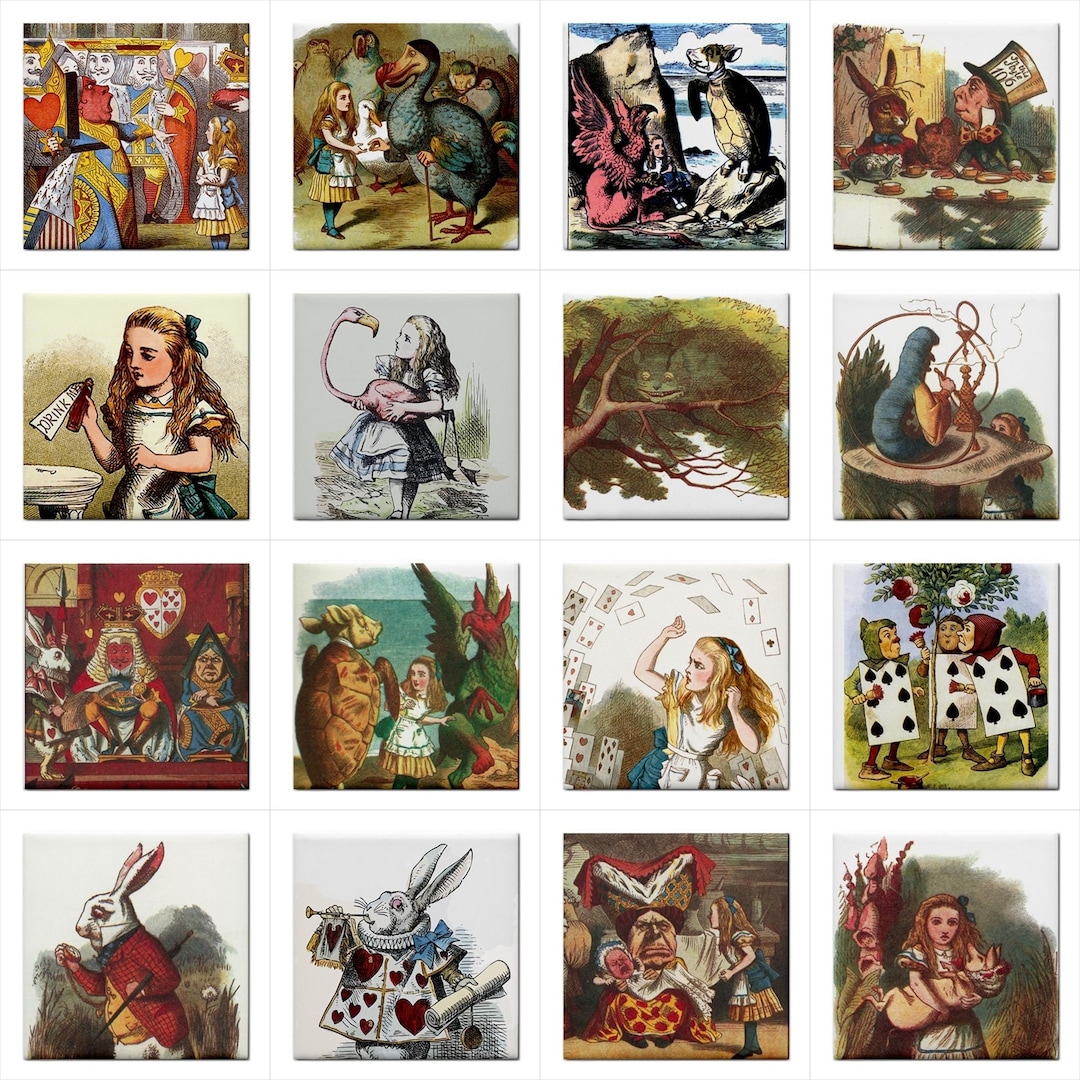 Alice in Wonderland Ceramic Tile Set - John Tenniel Art, Backsplash ...