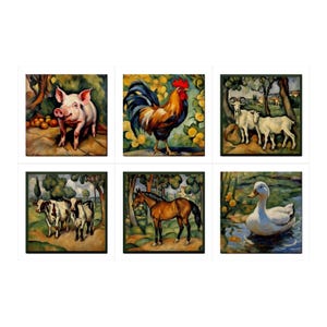Farm Animals Ceramic Tile Set of 6 Backsplash Tiles Wall Art Duck ...