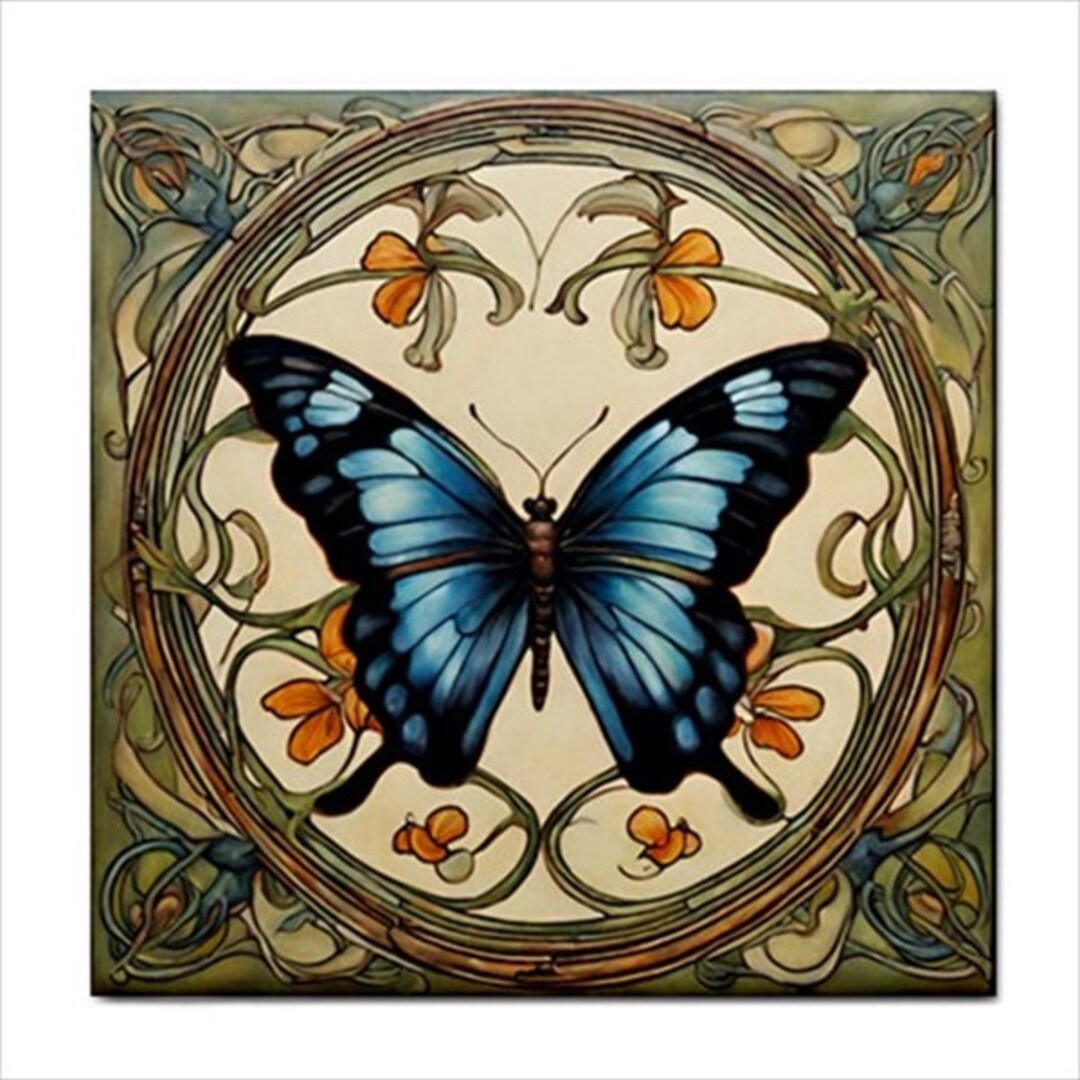 Blue Butterfly Ceramic Tile Art Nouveau Style Backsplash Home Wall ...