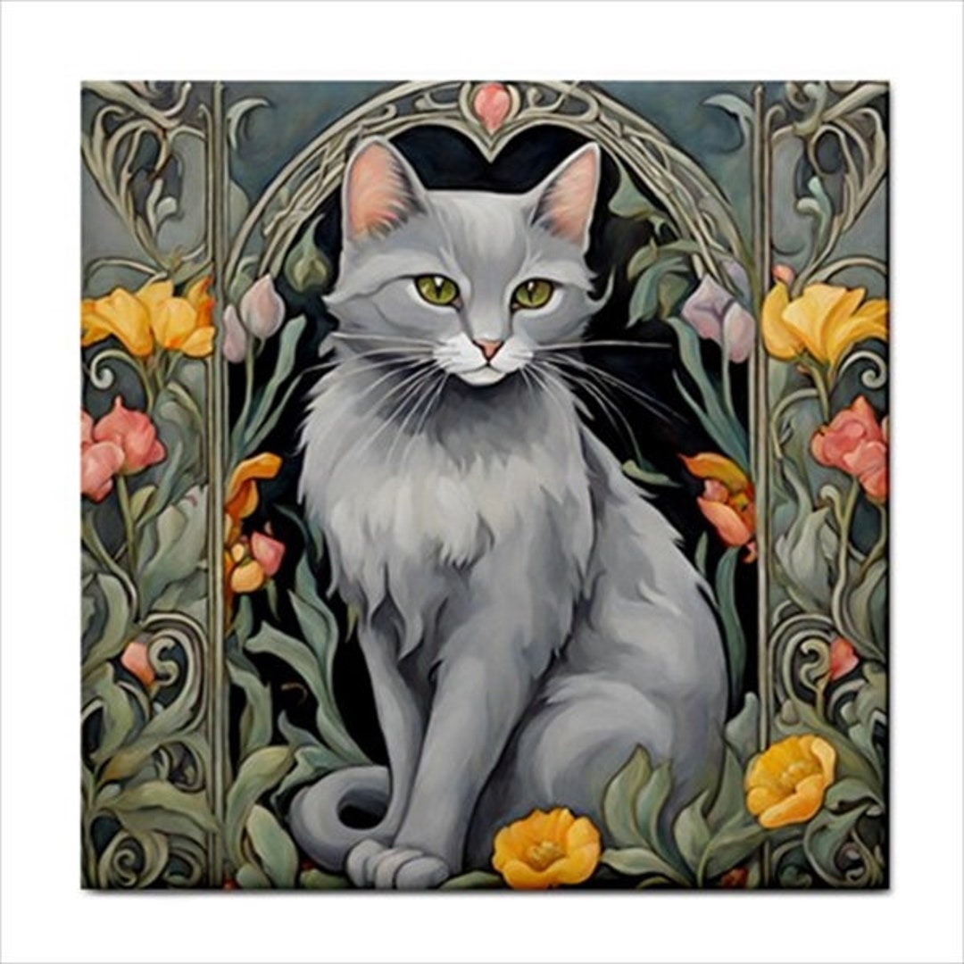 Gray Cat Ceramic Tile Feline Art Backsplash Home Wall Decor - Etsy