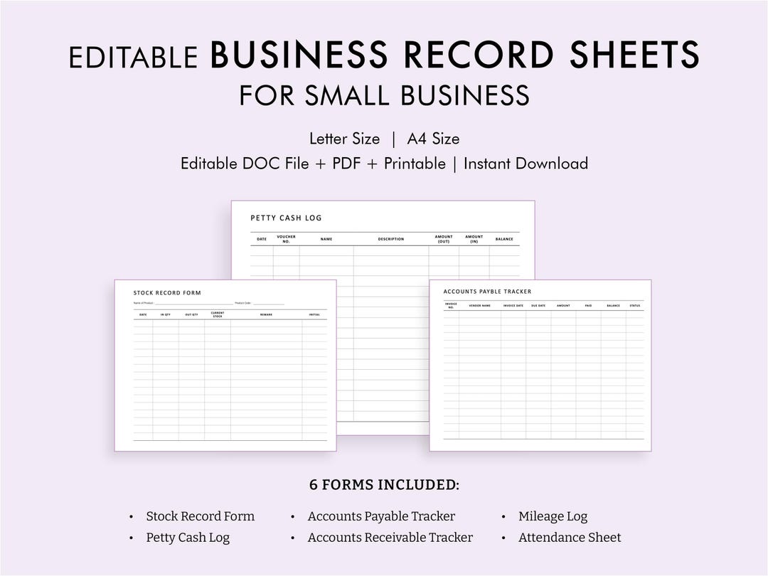 Business Record Keeping Templates, Stock Record, Petty Cash, Attendance ...
