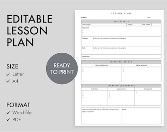 Printable Teacher Lesson Plan - Etsy