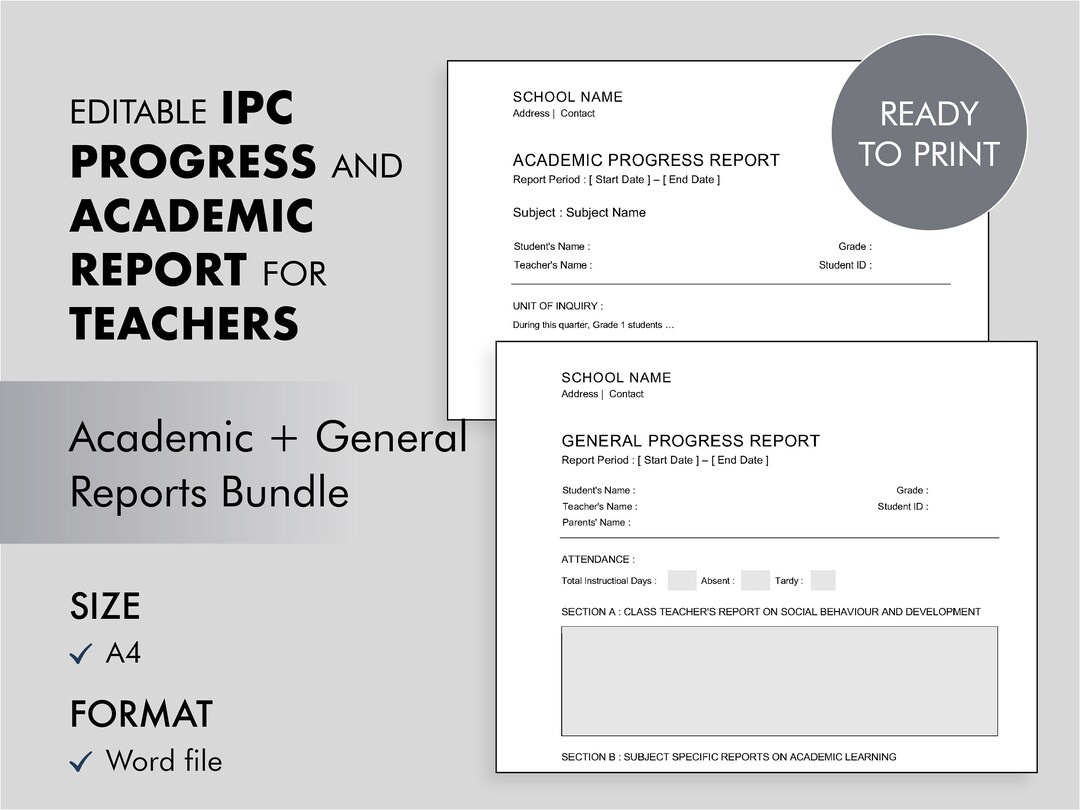 IPC Curriculum General Progress Report Bundle, Editable Academic and ...