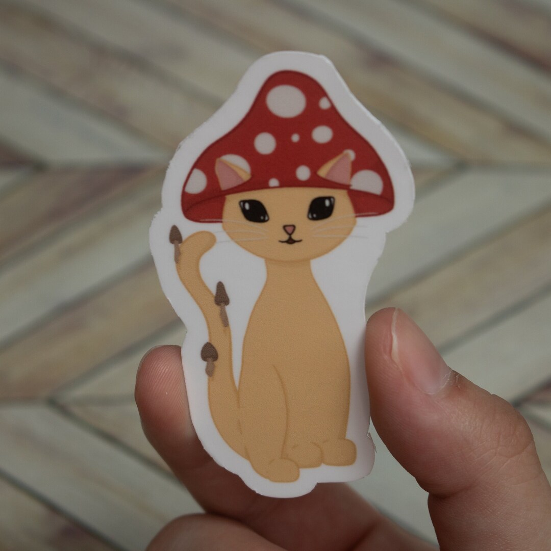 Mushroom Cat Sticker (die-cut, 3-in Tall, Glossy, Water-resistant, Cat ...