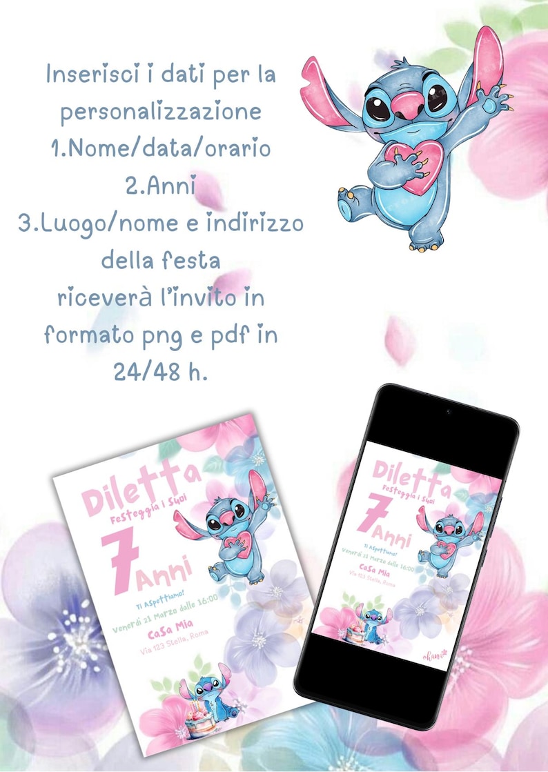 Invito Compleanno Digitale tema Stitch - Etsy Italia
