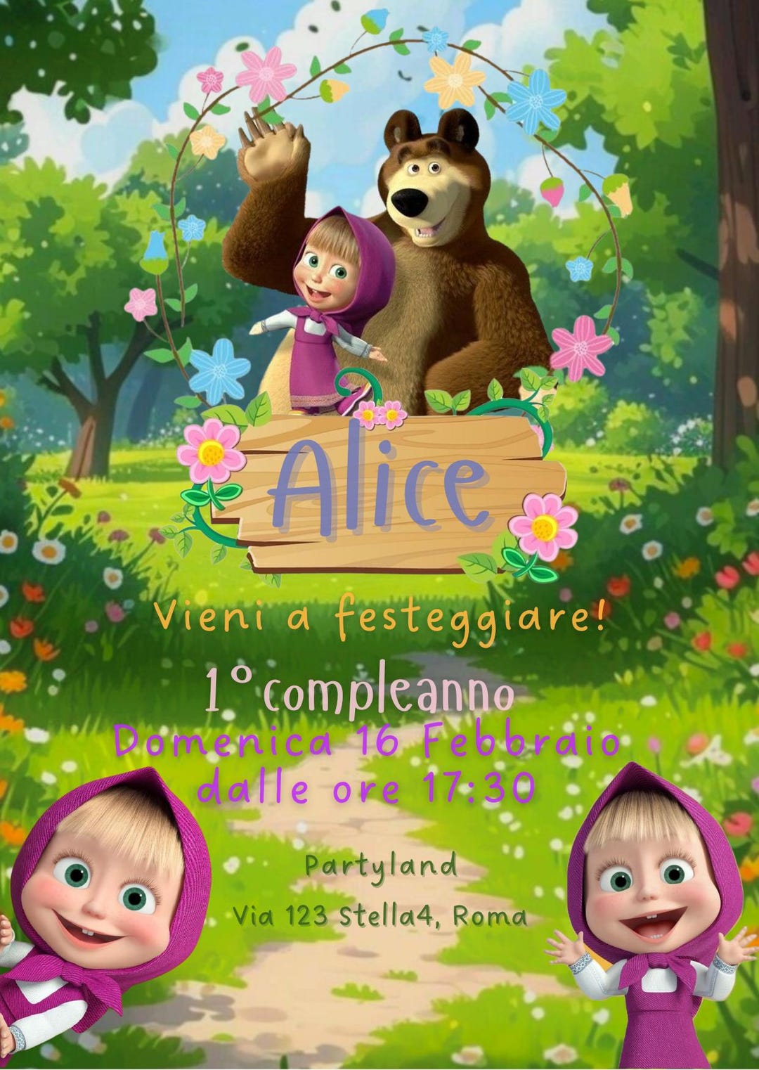 Masha & the Bear Theme Digital Birthday Invitation - Etsy