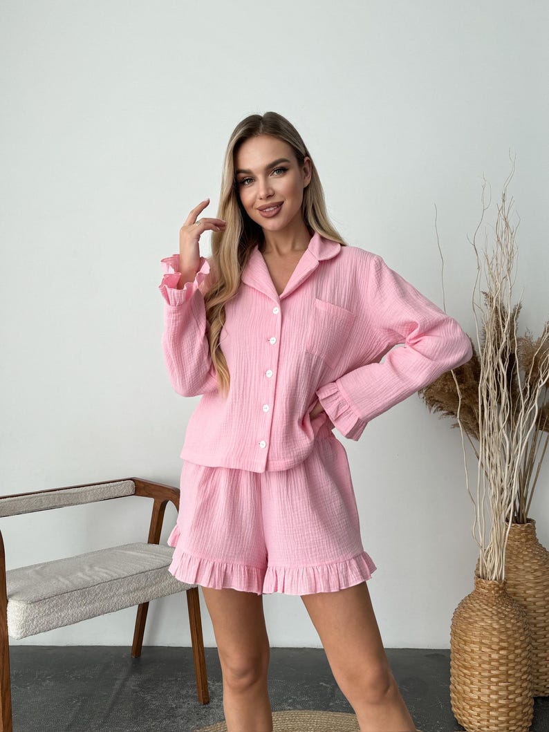 Muslin Sleepwear Crinkled Cotton Pajamas Muslin Home Clothes Wedding ...
