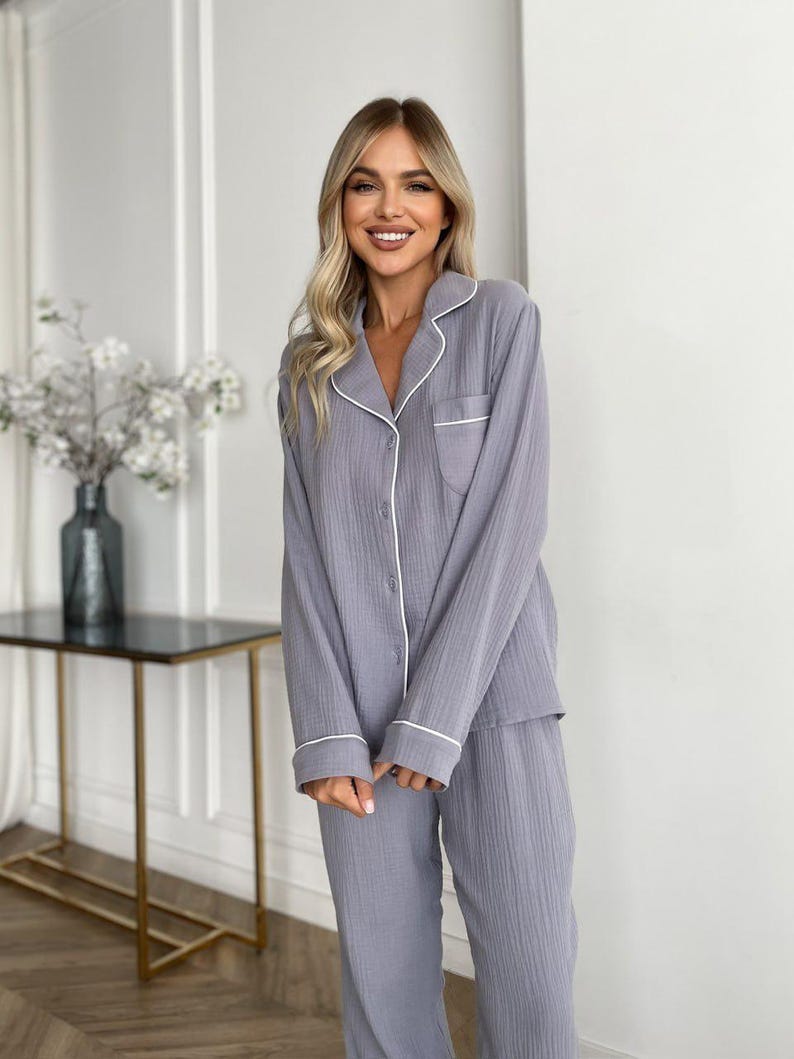 Muslin Sleepwear Crinkled Cotton Pajamas Muslin Home Clothes Wedding ...