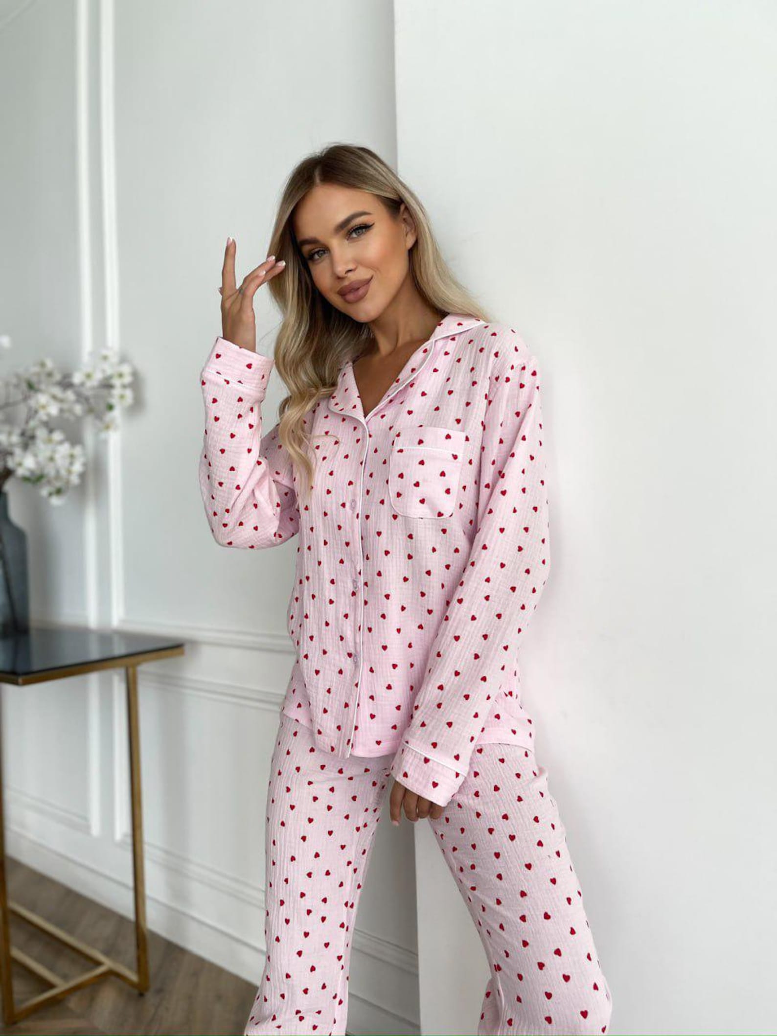 Muslin Sleepwear Crinkled Cotton Pajamas Muslin Home Clothes Wedding Pajama Set for Bachelorette ...