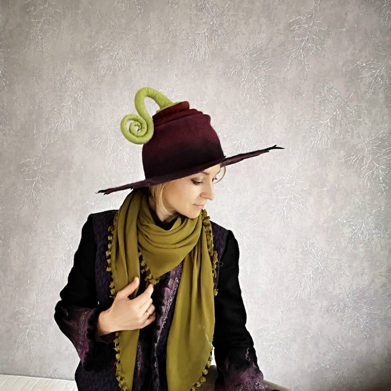 Felted witch hat with tattered brim halloween wizard costume | Etsy