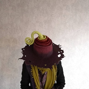 Felted Witch Hat With Tattered Brim, Halloween Wizard Costume Hat ...