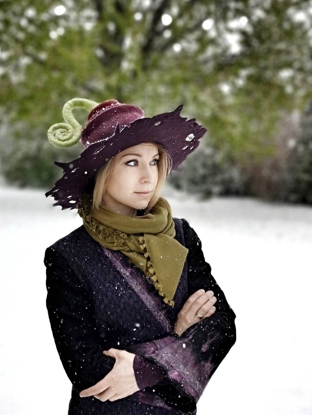 Felted Witch Hat With Tattered Brim, Halloween Wizard Costume Hat ...