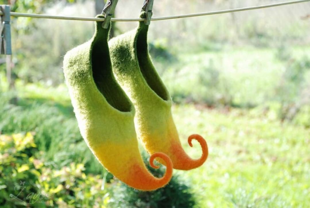 Fairy Elf Pixie Shoes Felted From Wool in Orange/green or Any Other ...