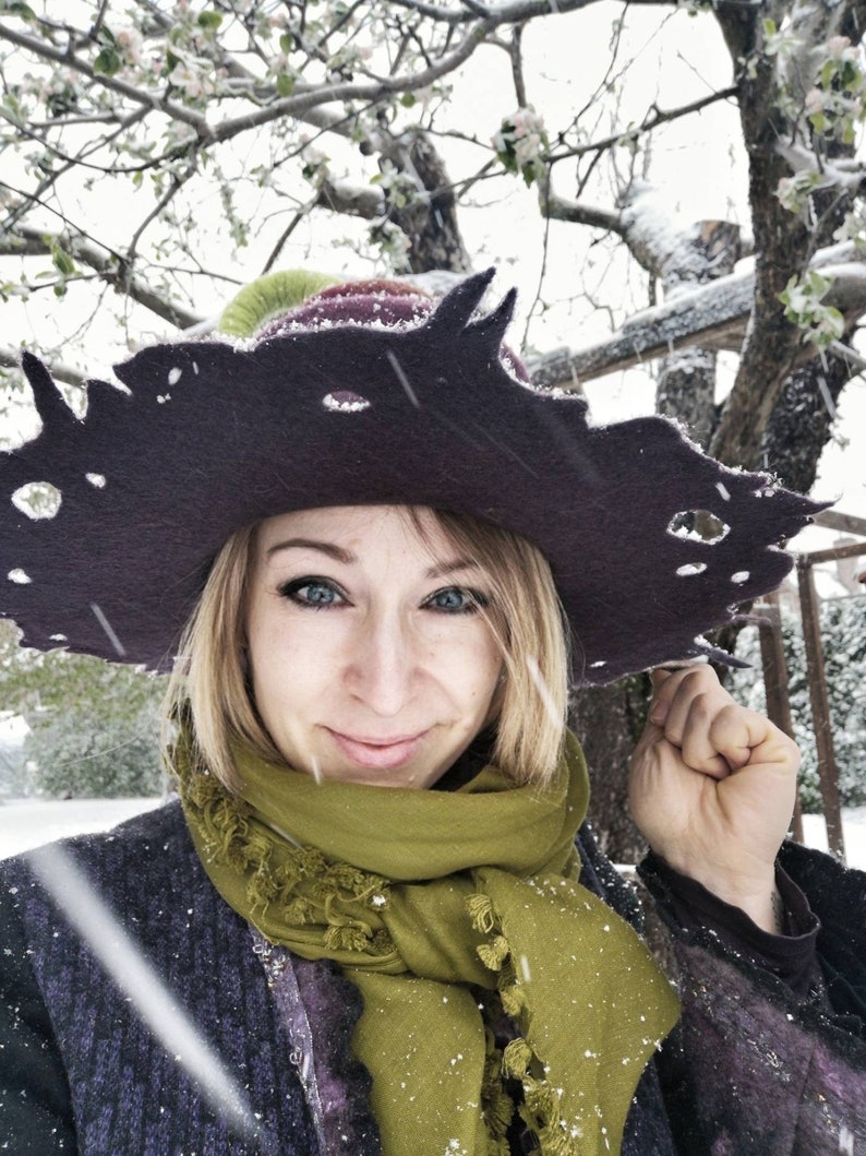 Felted witch hat with tattered brim halloween wizard costume | Etsy