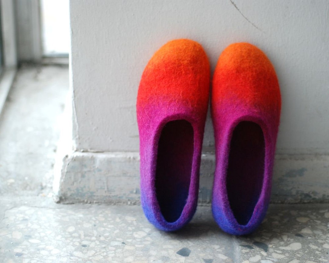 Colorful Wool Slippers, Rainbow Home Shoes, Gift for Woman, Warm Gift ...