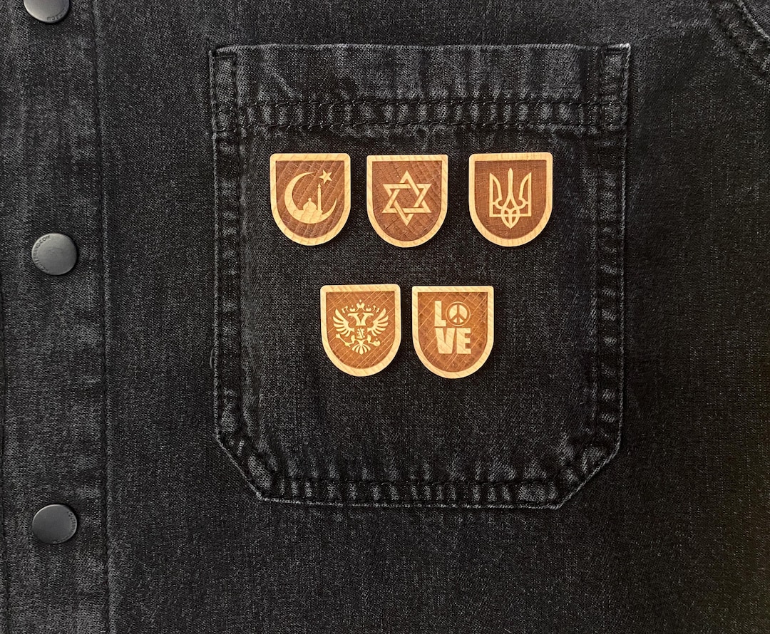 Countries Coat of Arms Pins/brooches for the Peace , Engraved on Beech ...