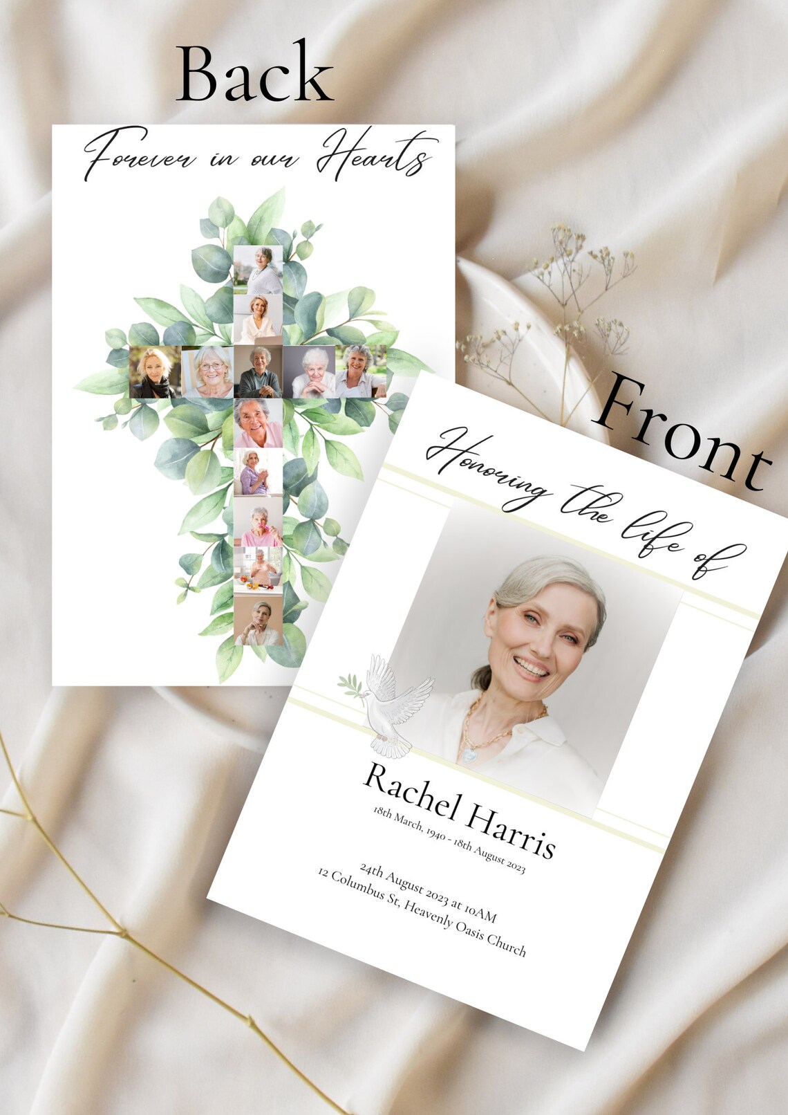 Green Cross Funeral Program, Order of Service, Obituary Template ...