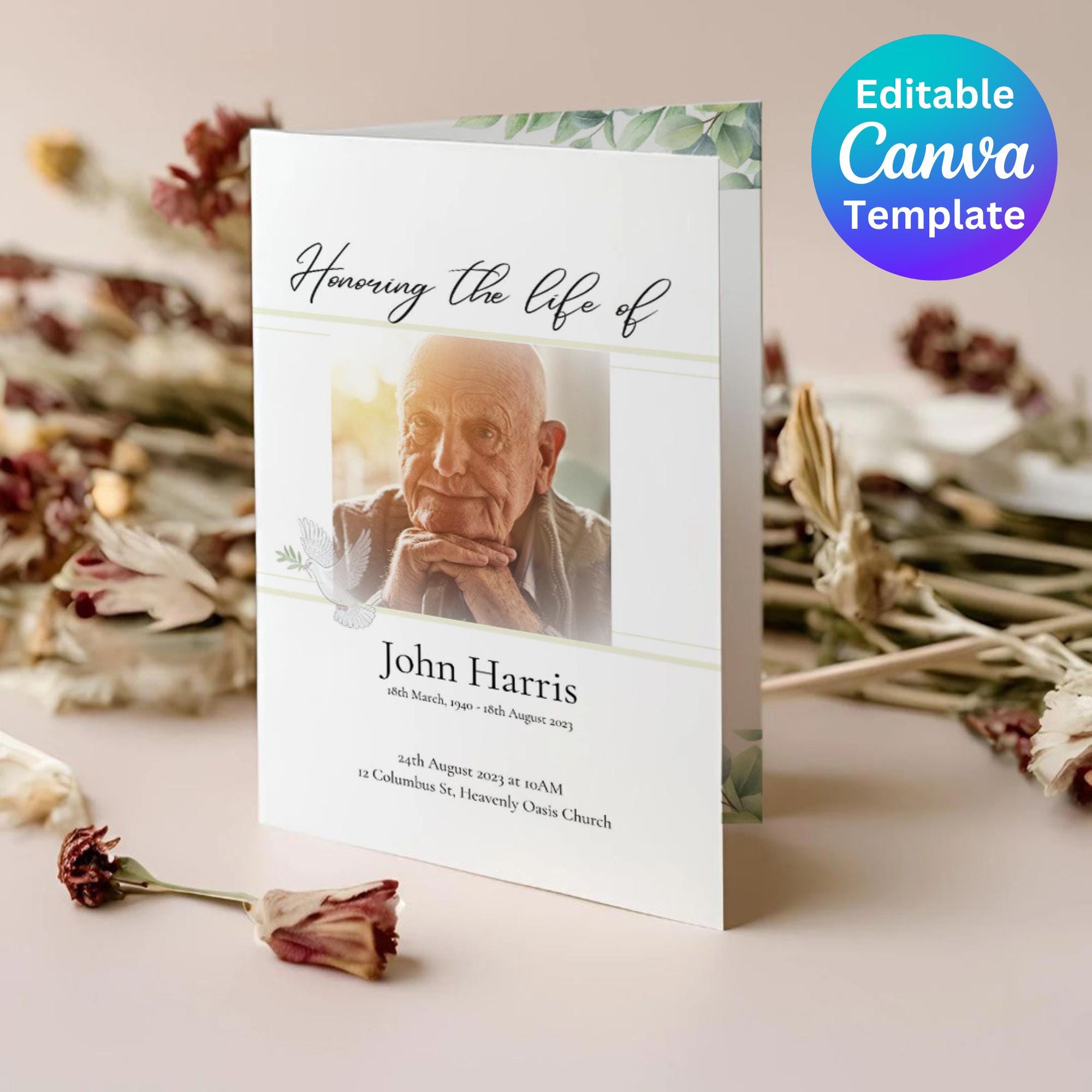 Green Cross Funeral Program, Order of Service, Obituary Template ...