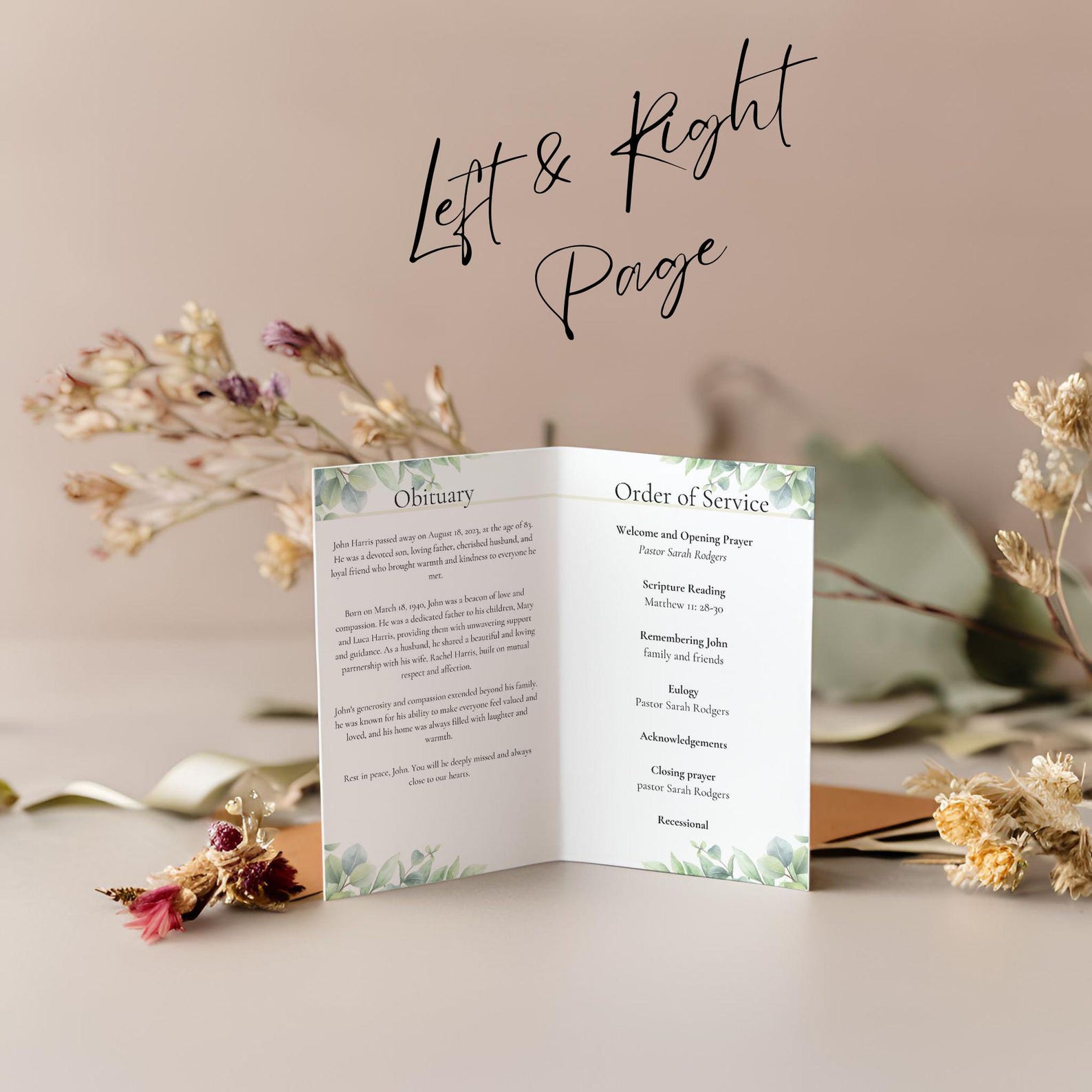 Green Cross Funeral Program, Order of Service, Obituary Template ...