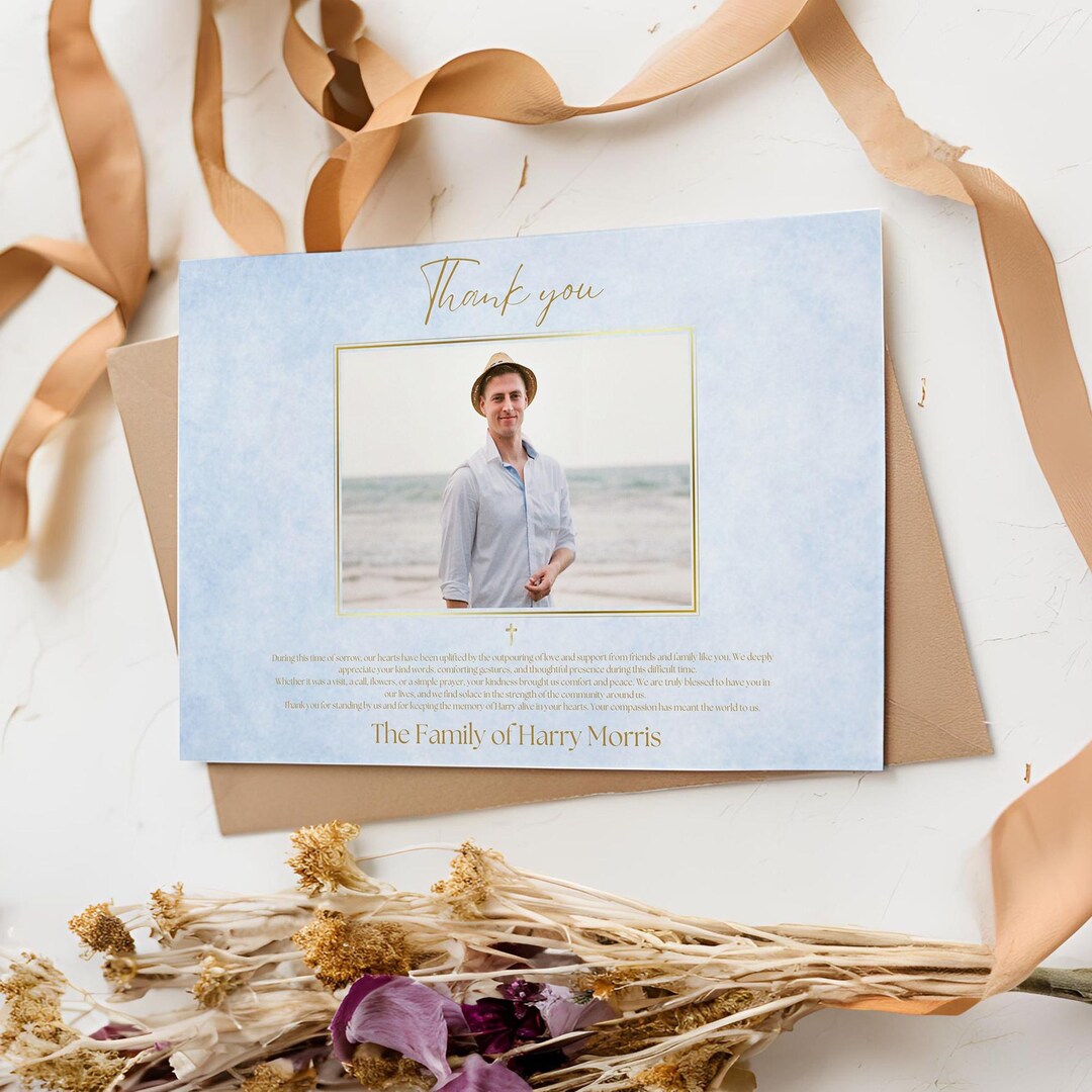 Funeral Thank You Card, Editable Memorial Gratitude Card, Sympathy ...
