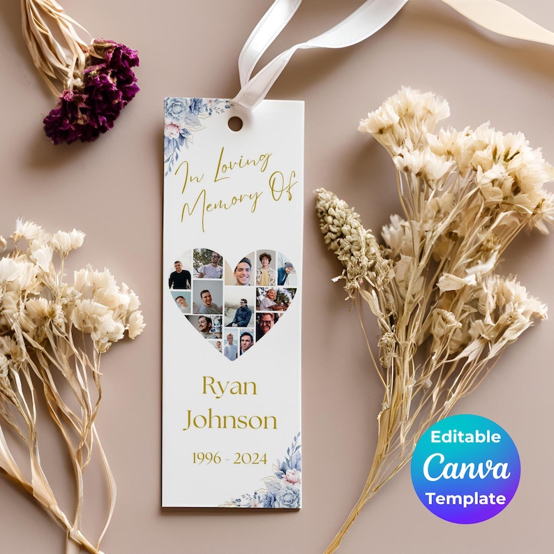 Editable Funeral Bookmark Template, Memorial Bookmark Template, Funeral ...