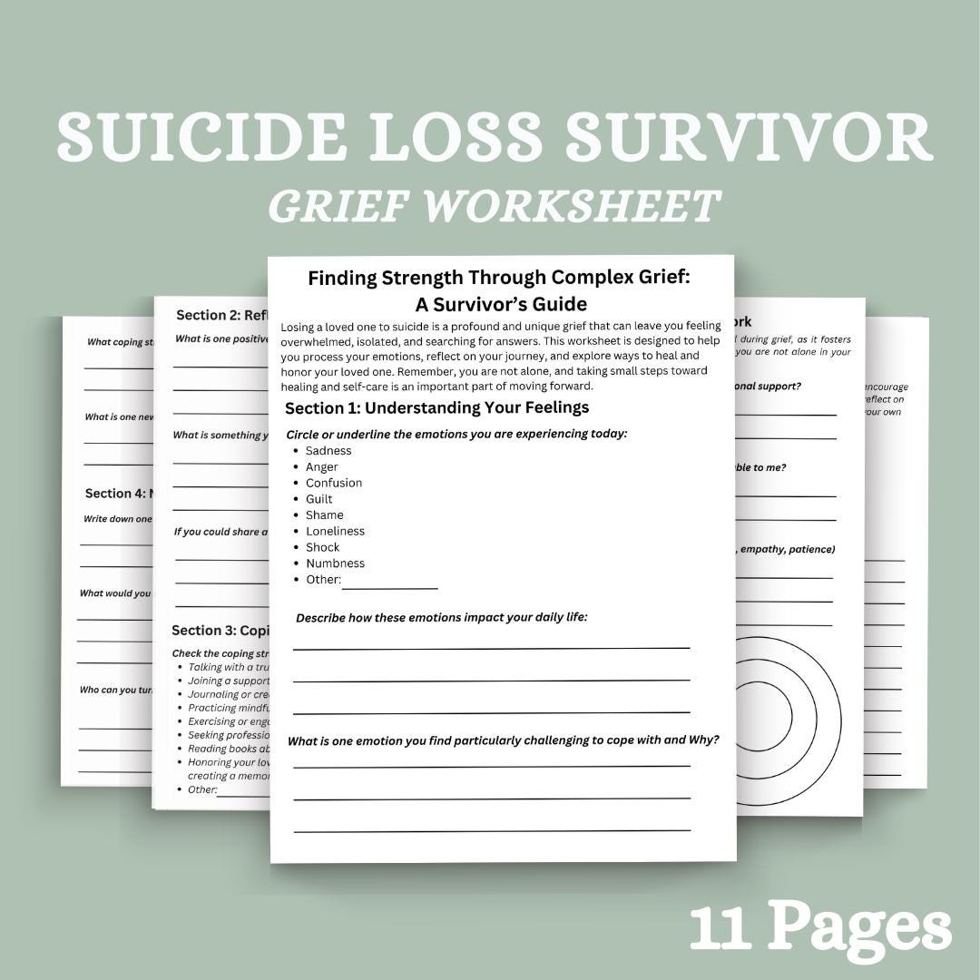 Suicide Loss Grief Worksheet Printable | Survivor Healing & Coping ...