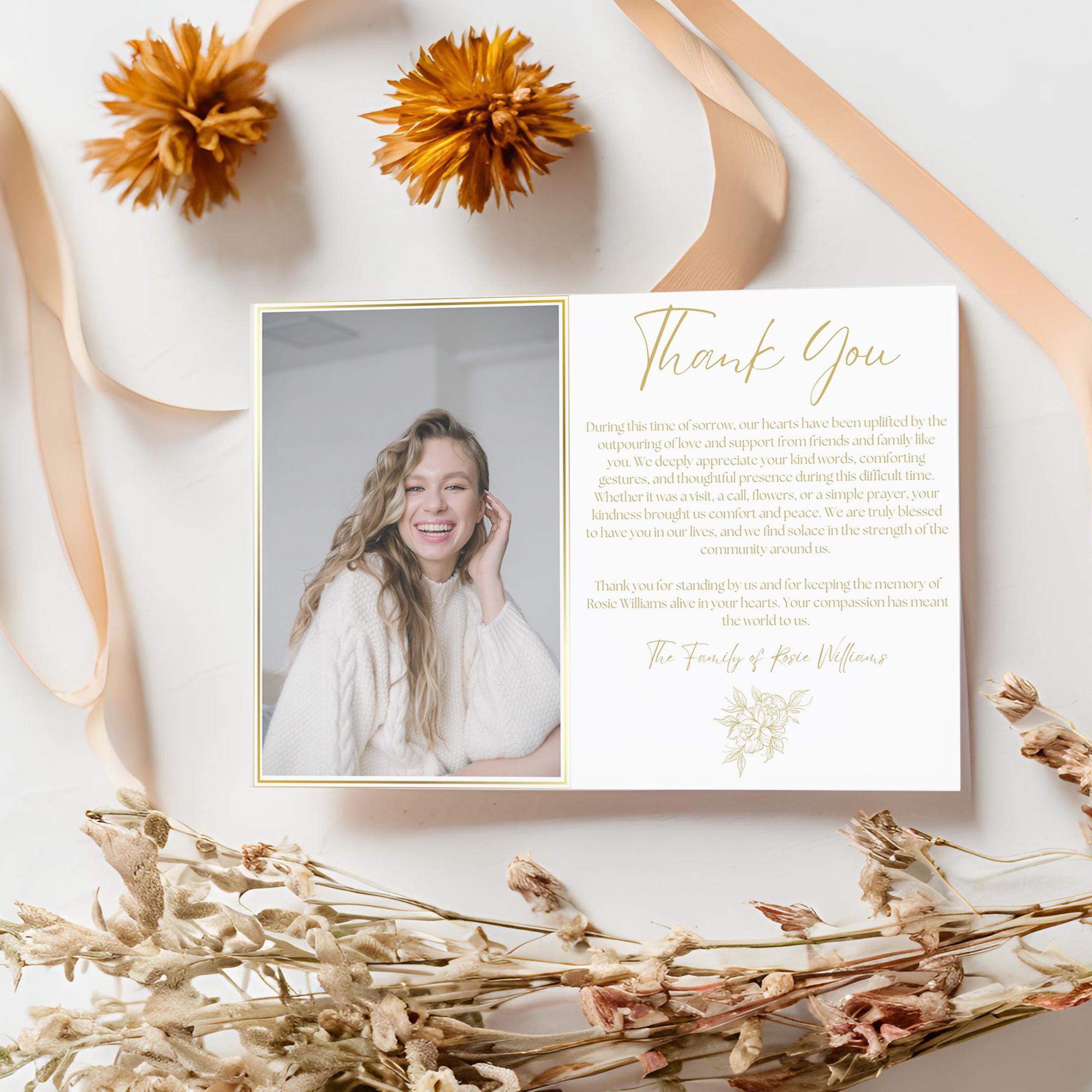 Funeral Thank You Card, Editable Memorial Gratitude Card, Sympathy ...