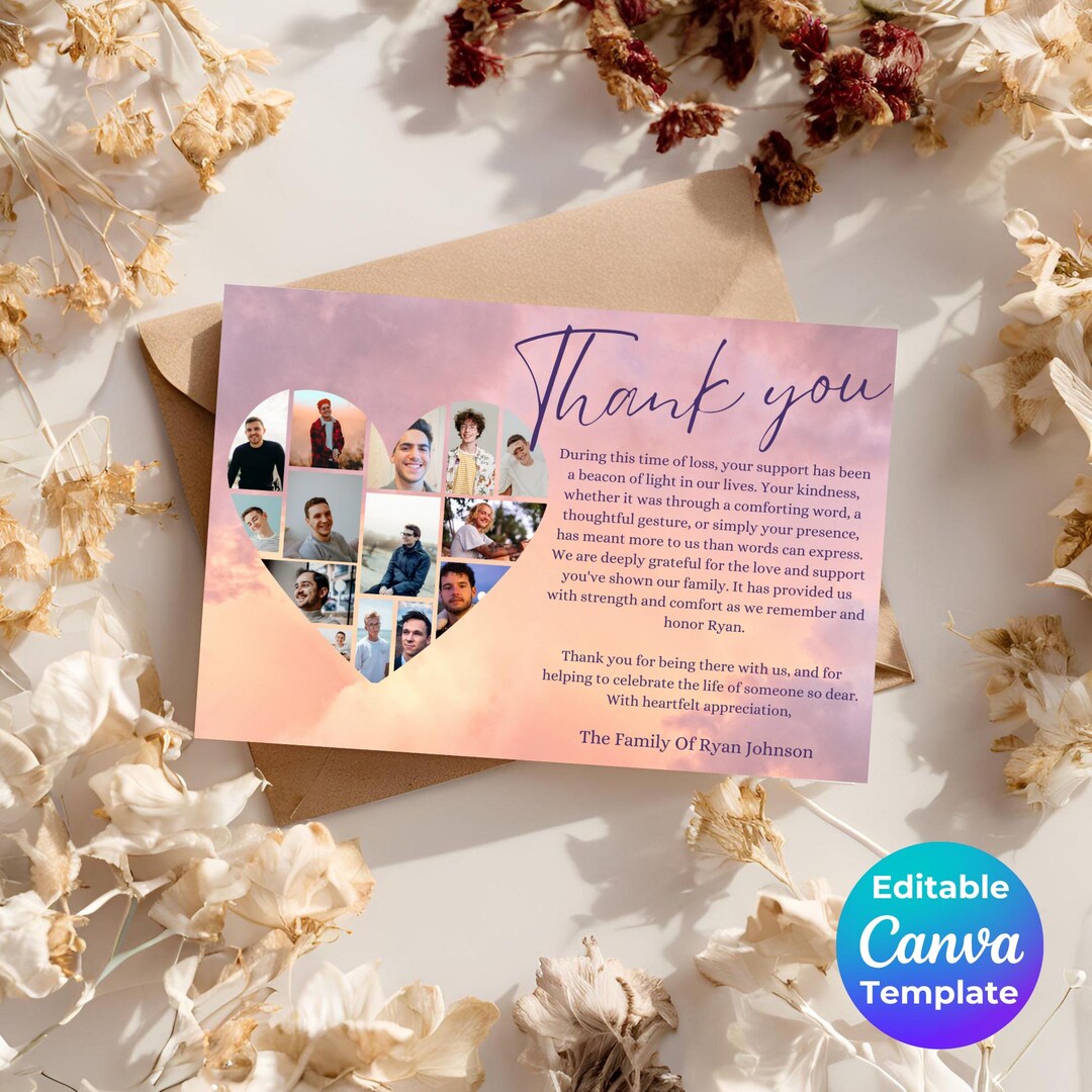 Funeral Thank You Card | Sympathy Gratitude Note | Memorial ...