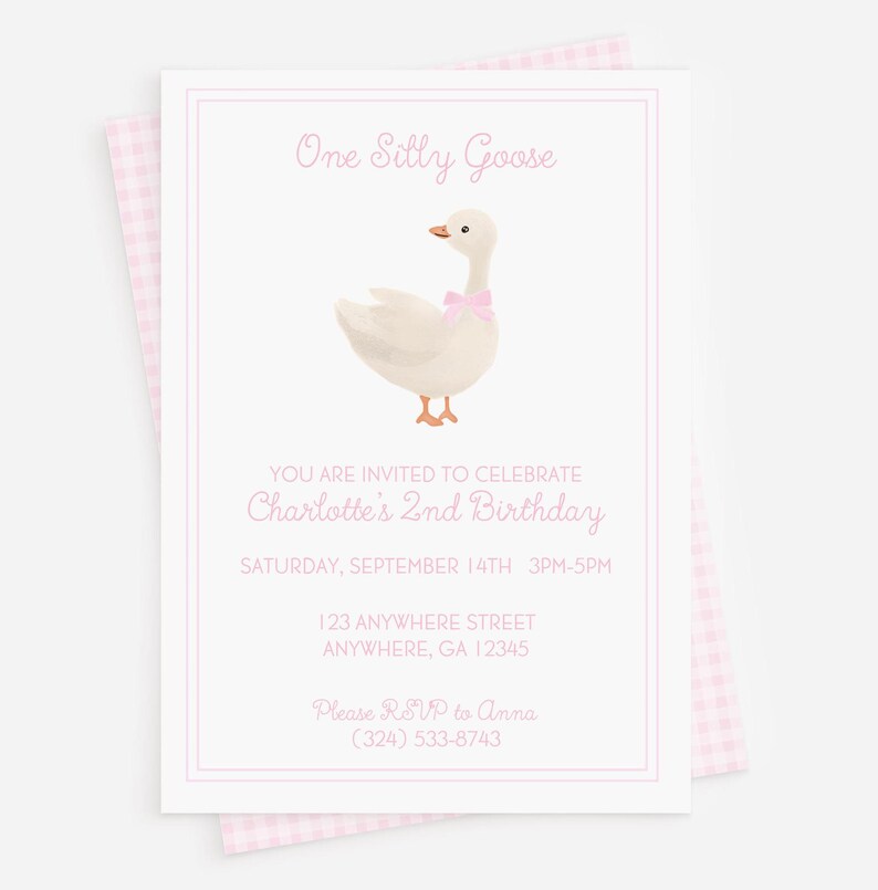 One Silly Goose First Birthday Invite, Watercolor Girl First Birthday ...