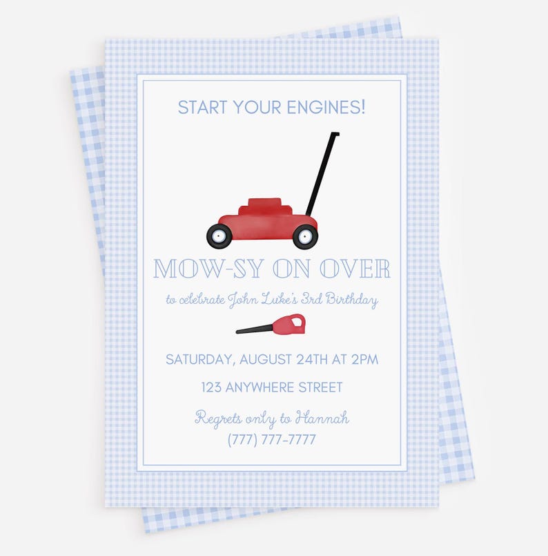 Lawn Mower Birthday Invitation, Lawn Care Birthday Party, Push Mower ...