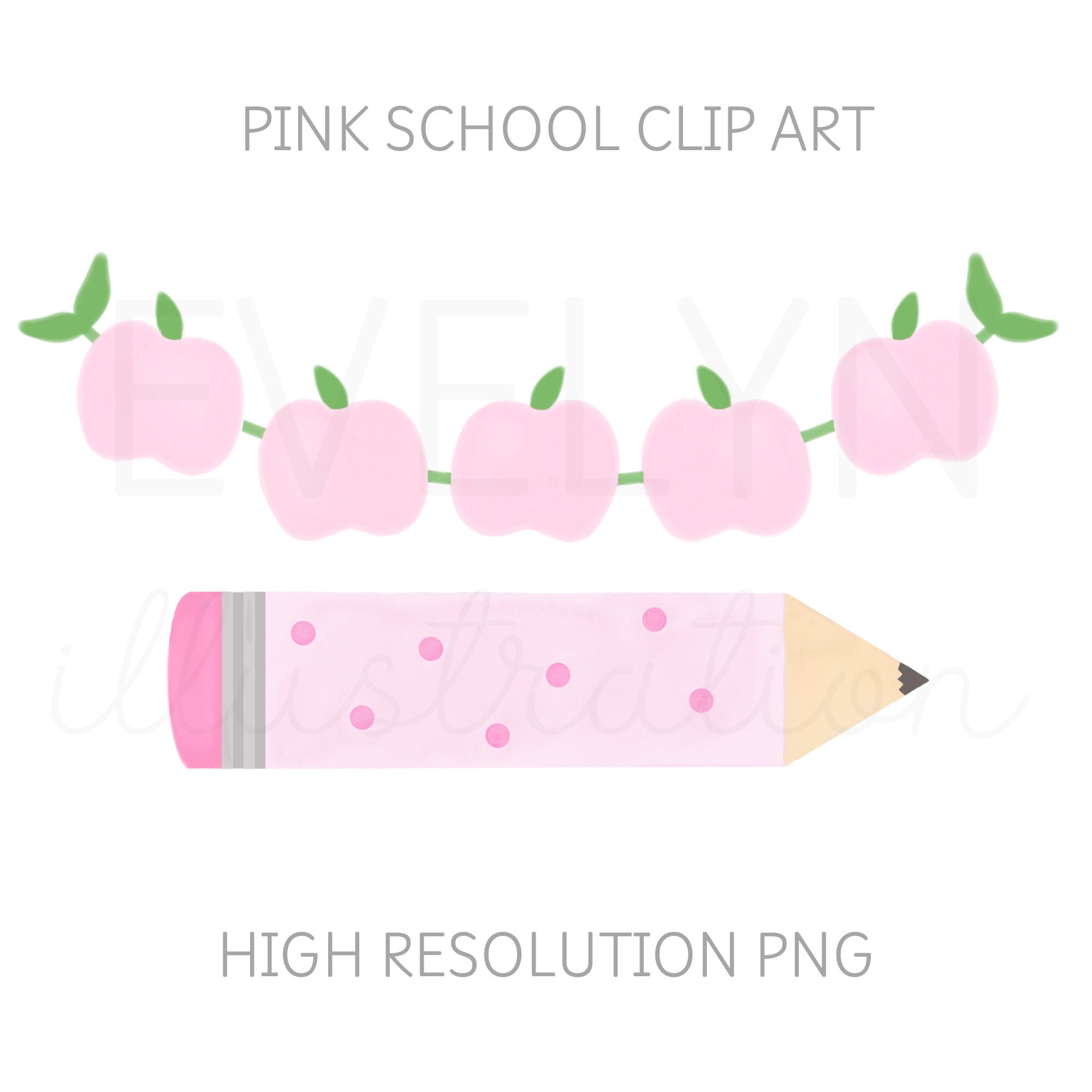 Watercolor Pink Back to School Clipart, Preppy Back to School Clipart ...