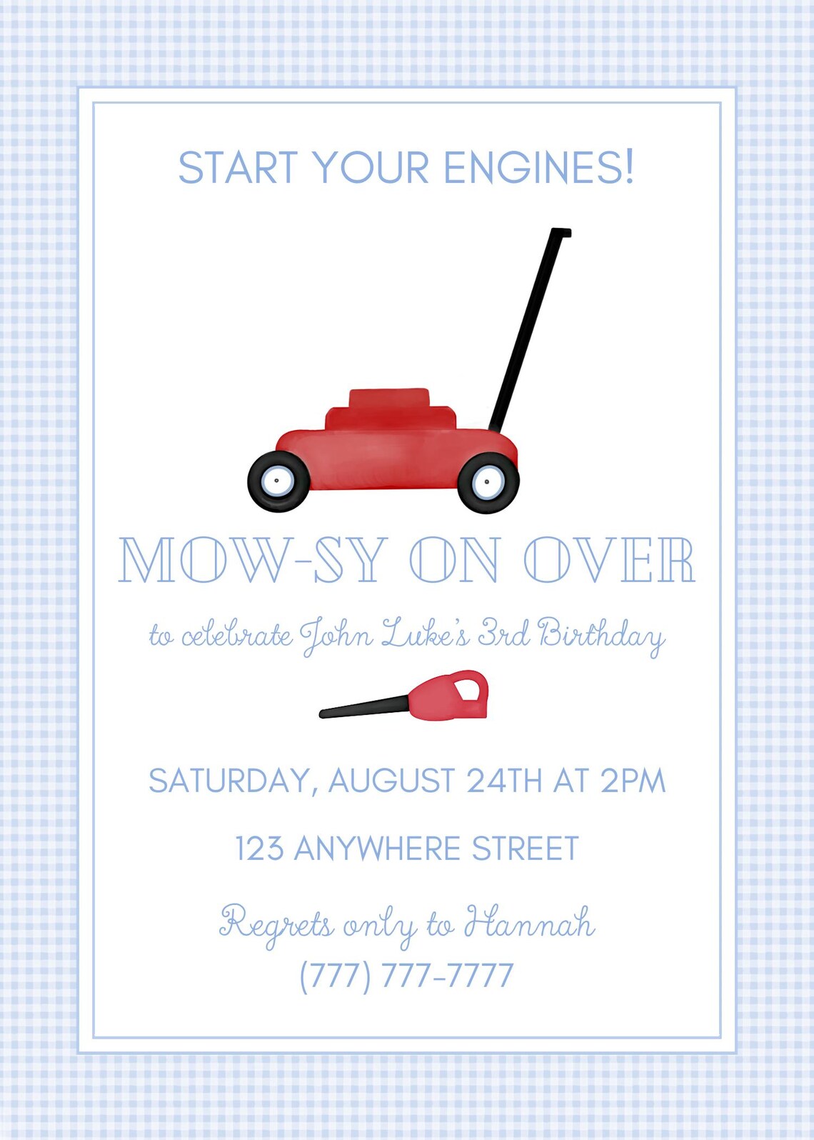 Lawn Mower Birthday Invitation, Lawn Care Birthday Party, Push Mower ...