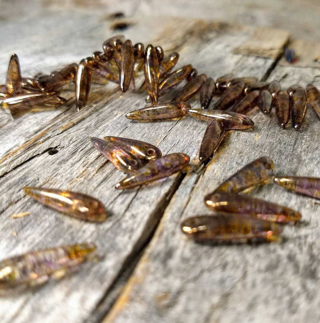 Pale Violet Transparent Thorn Beads With Bronze Picasso Finish 4x15 Mm ...