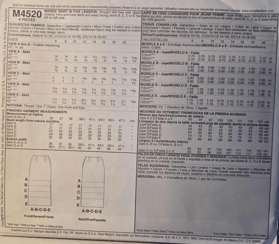 Mccalls Skirt Pattern M4520 - Multiple Lengths - Quick & Easy Sewing ...