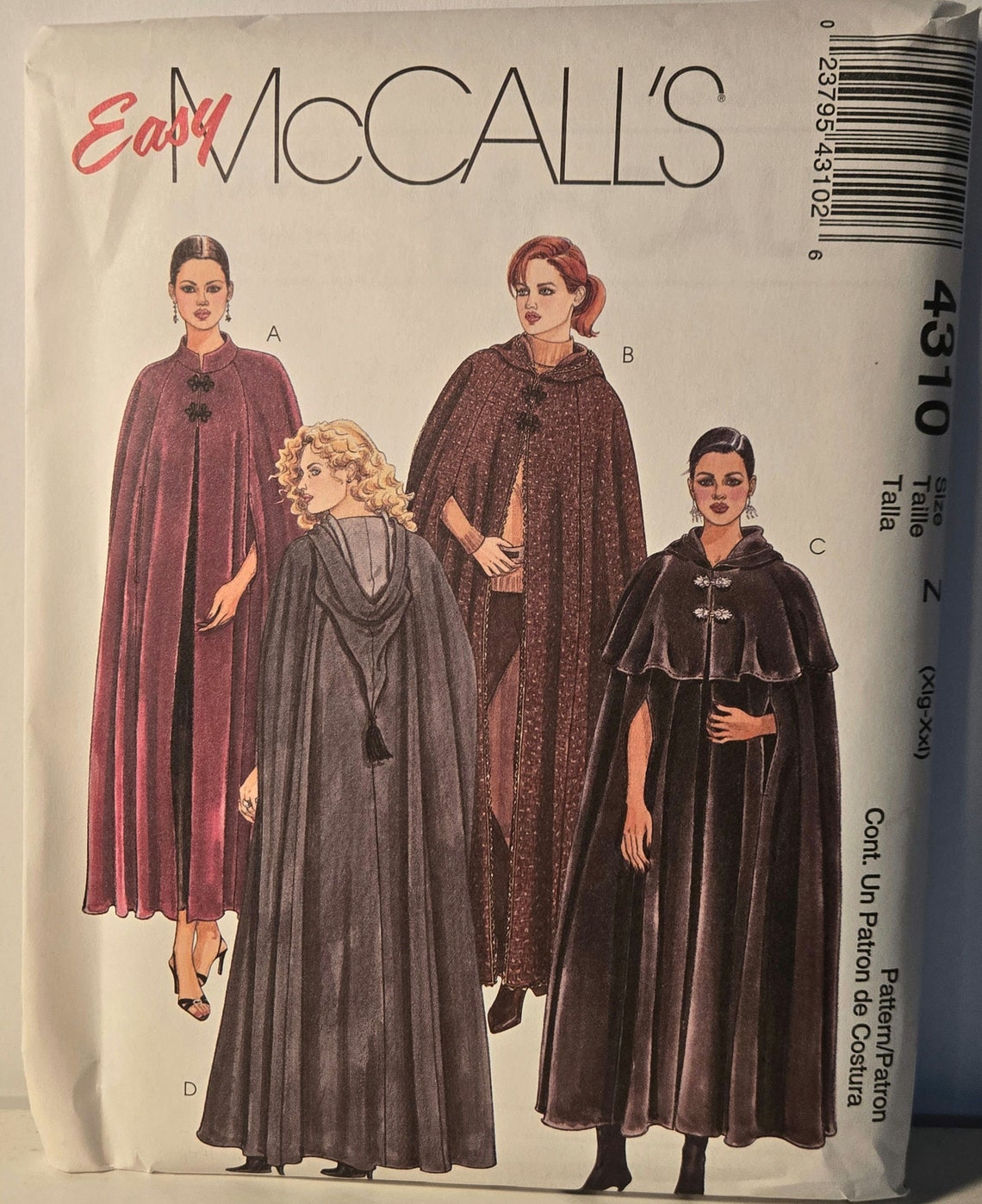 Mccalls Easy Cloak Pattern 4310 Sewing Pattern - Etsy