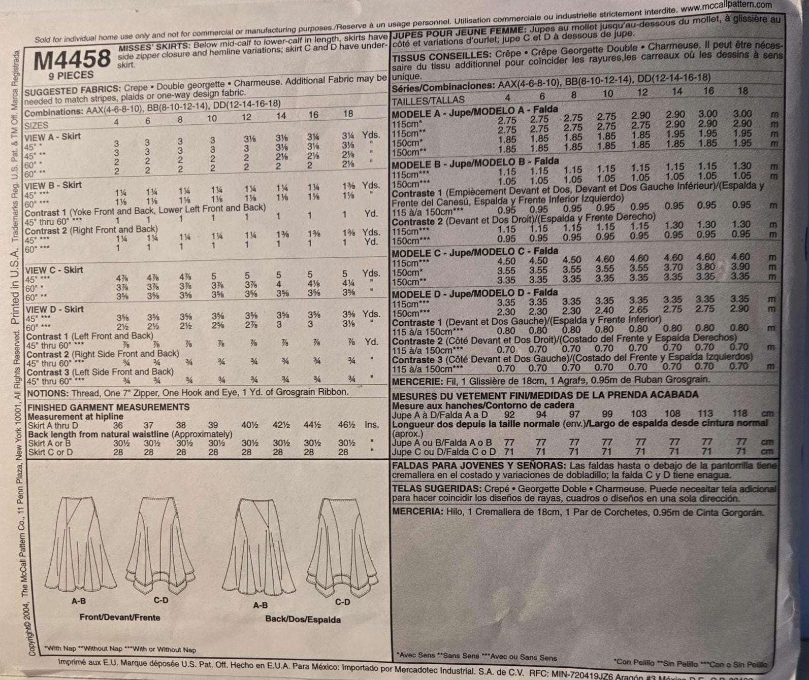 Mccalls Skirt Pattern M4458 - Multiple Styles - Sewing Pattern - Etsy