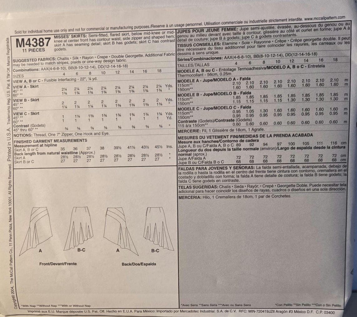 Mccalls Skirt Pattern M4387 - Multiple Style - Sewing Pattern - Etsy