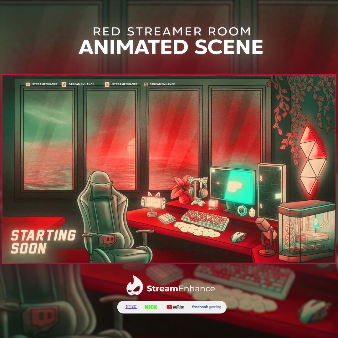 Animated Red Streamer Room Scenes for Twitch, Youtube & Facebook ...
