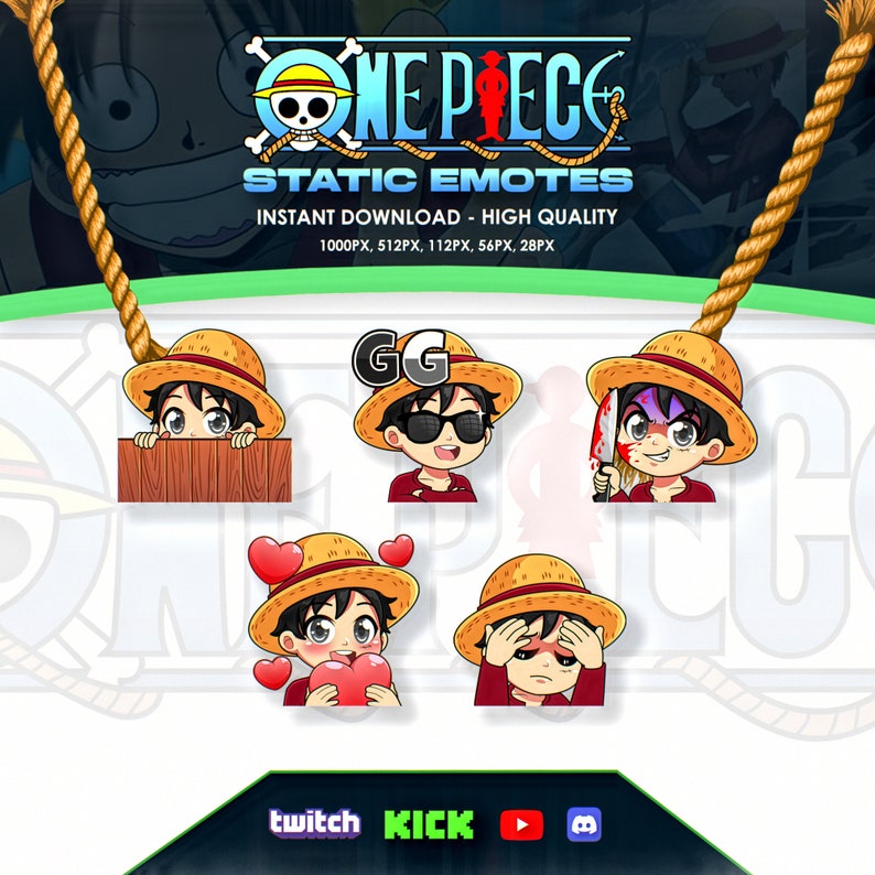 Monkey D. Luffy Emotes Bundle One Piece Emotes for Discord, Twitch ...