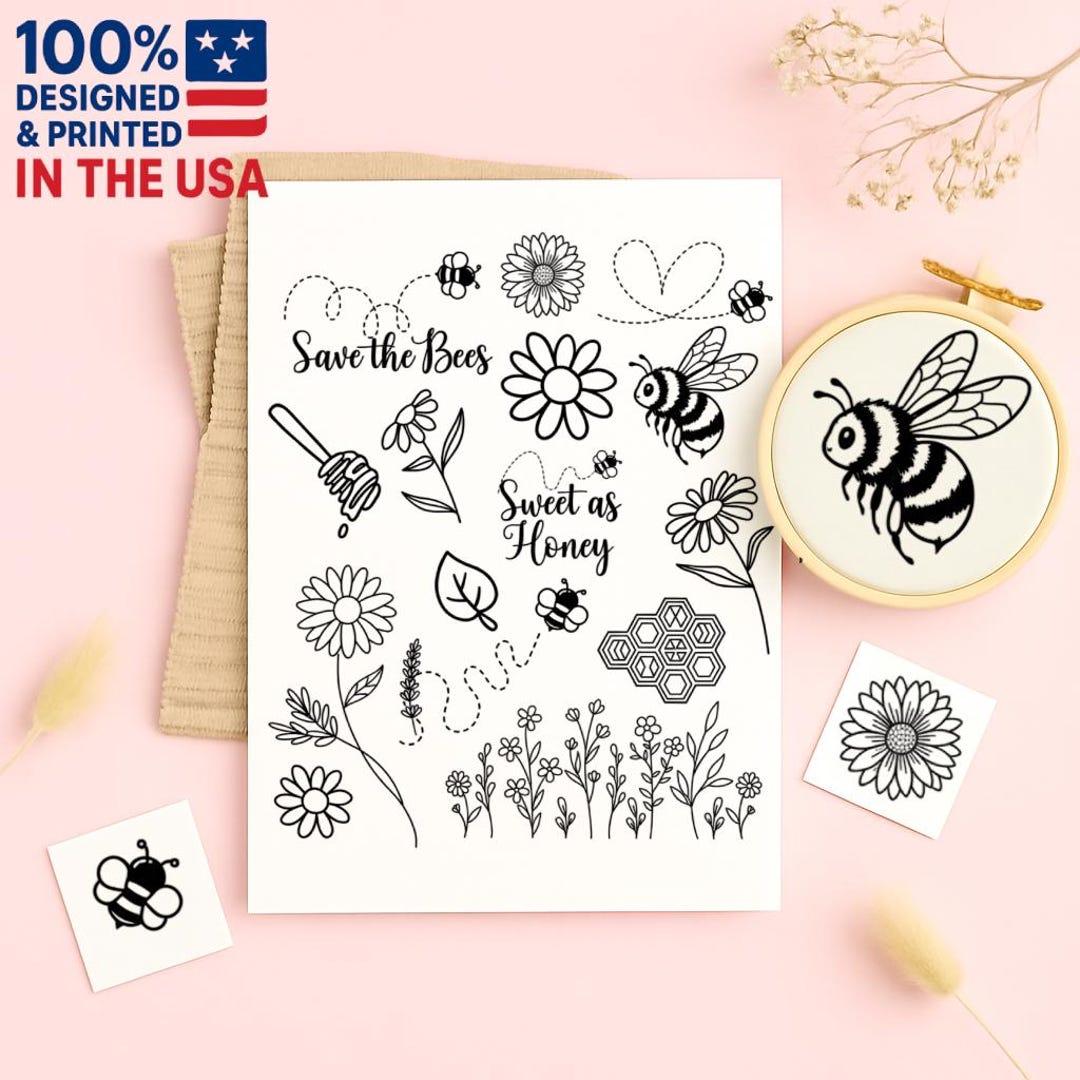 Bee & Honeycomb Stick and Stitch Embroidery Transfers – Flowers, Bees, Nature Patterns – Water ...