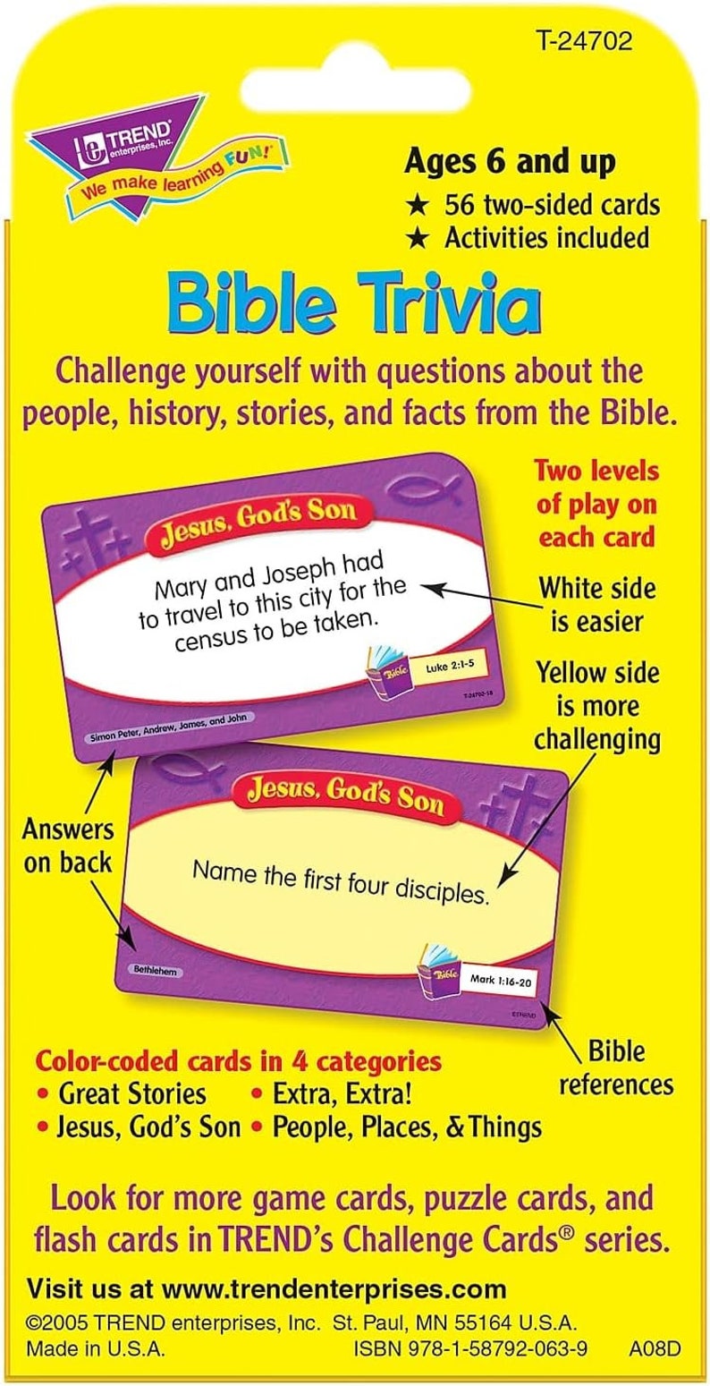 Trend Enterprises Bible Trivia Flash Cards Christian Learning Game ...