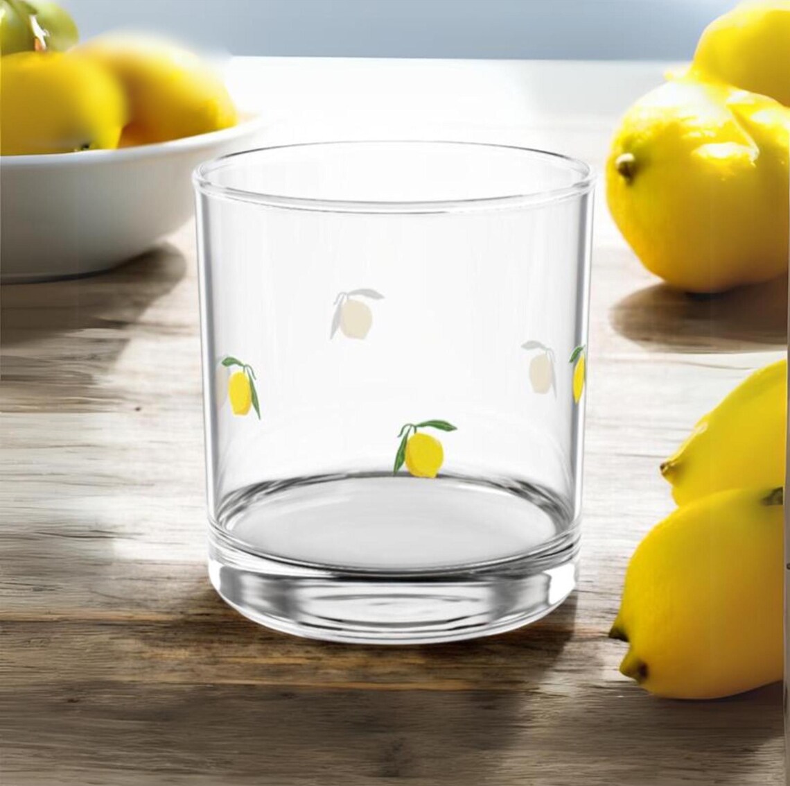 Trendy Icon Juice Glass Lemon Print Rocks Glass 10oz Glass Cup Short ...