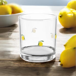 Trendy Icon Juice Glass Lemon Print Rocks Glass 10oz Glass Cup Short ...